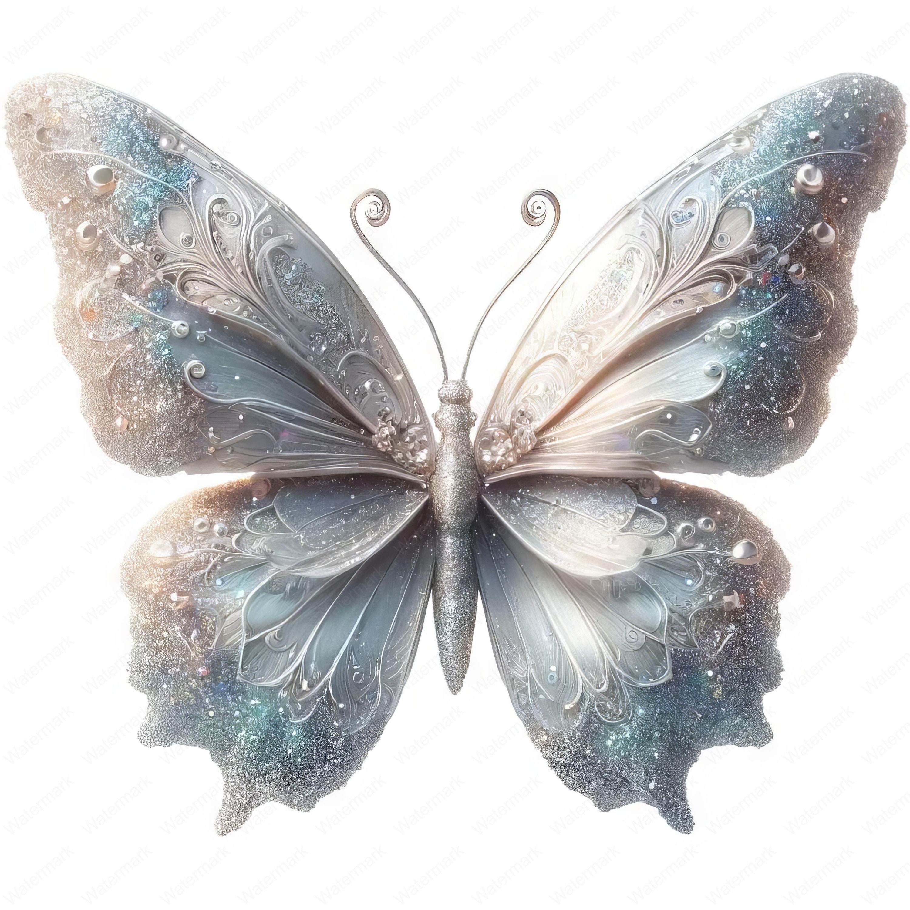 Silver Butterfly Clipart Bundle: Metallic Art Designs (digital Download ...