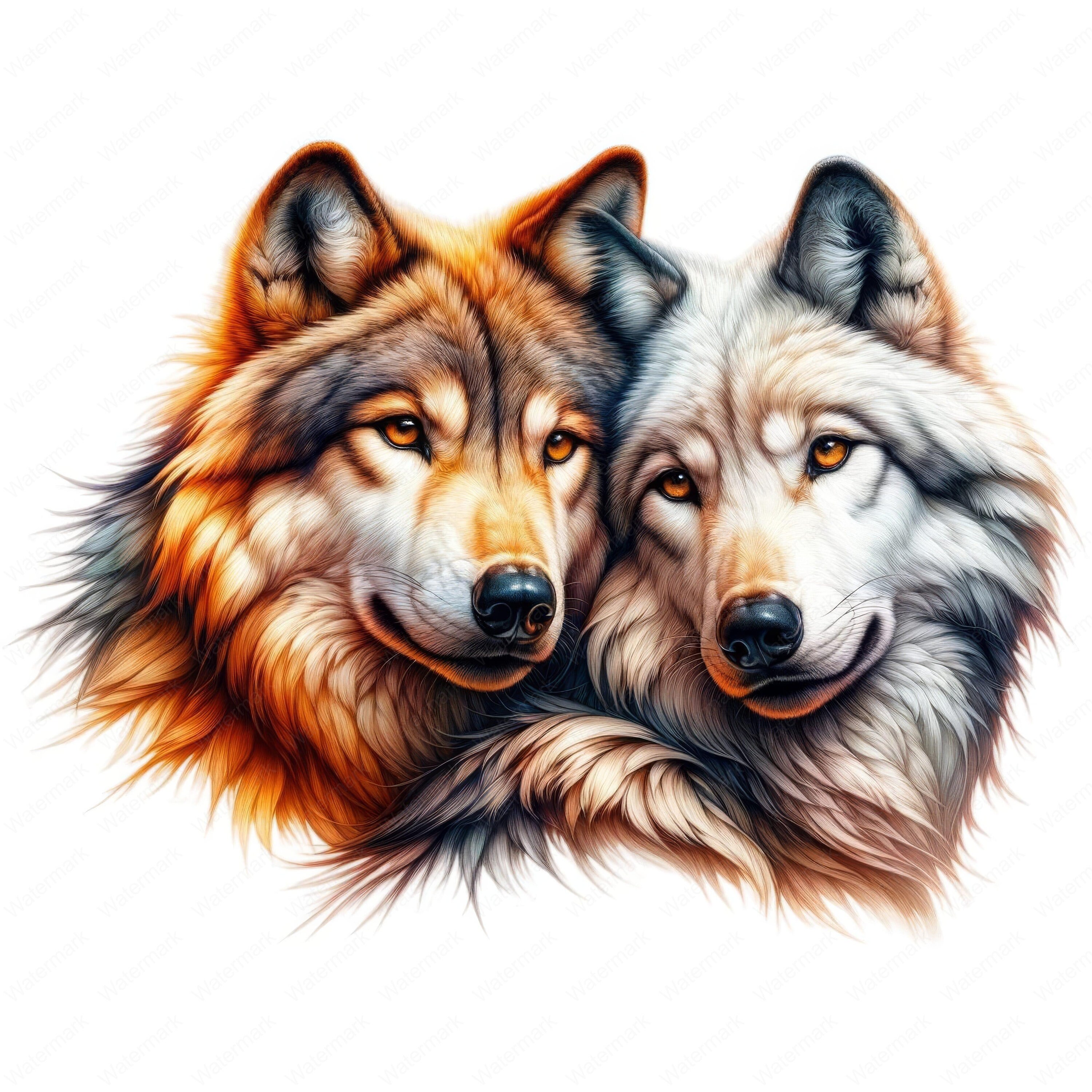 Majestic Wolf Couple Clipart: Wilderness Love Art (digital Download) - Etsy