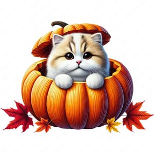 Cute Fall Cat Clipart | Fall Cat Clipart Bundle | 10 High-quality ...