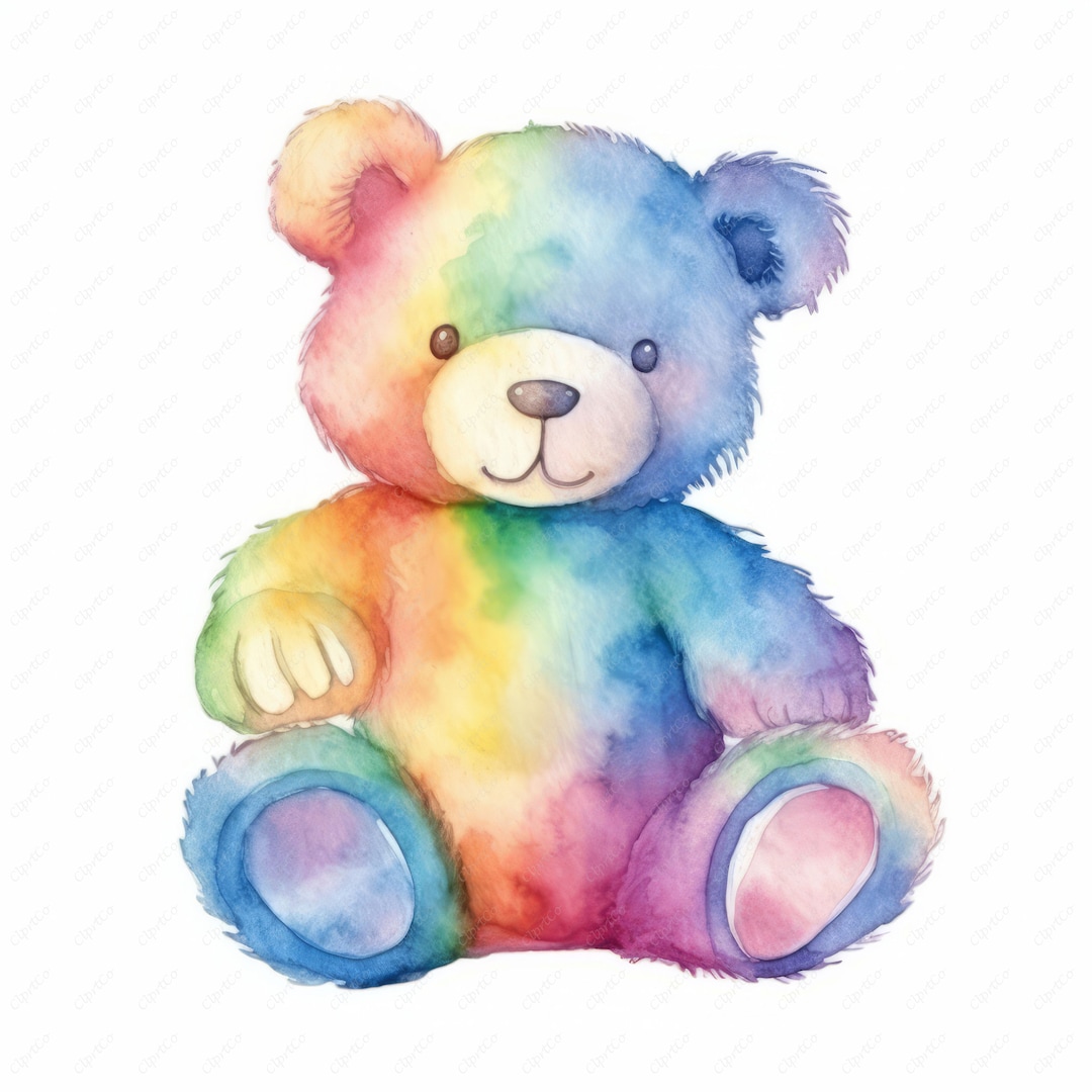 Rainbow Teddy Bear Clipart 10 High Quality Images Nursery Etsy
