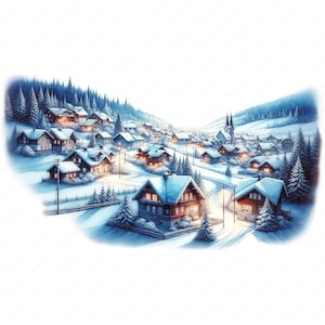 Winter Village Clipart | Cozy Winter Village Clipart Bundle | 10 High ...