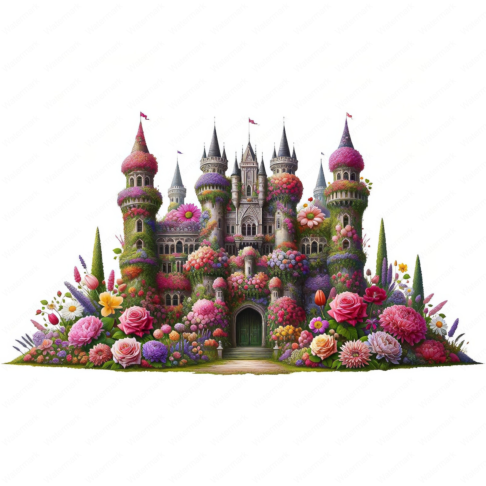 Floral Castle Clipart: Fantasy Architecture Art (digital Download) - Etsy