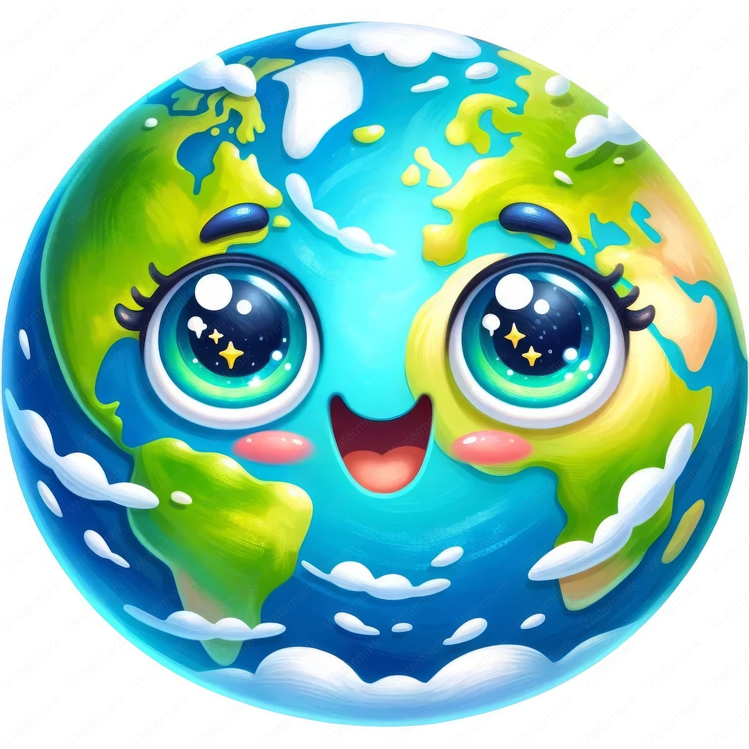 Whimsical Earth Clipart | Cute Smiling Earth Clipart Bundle | 10 High ...