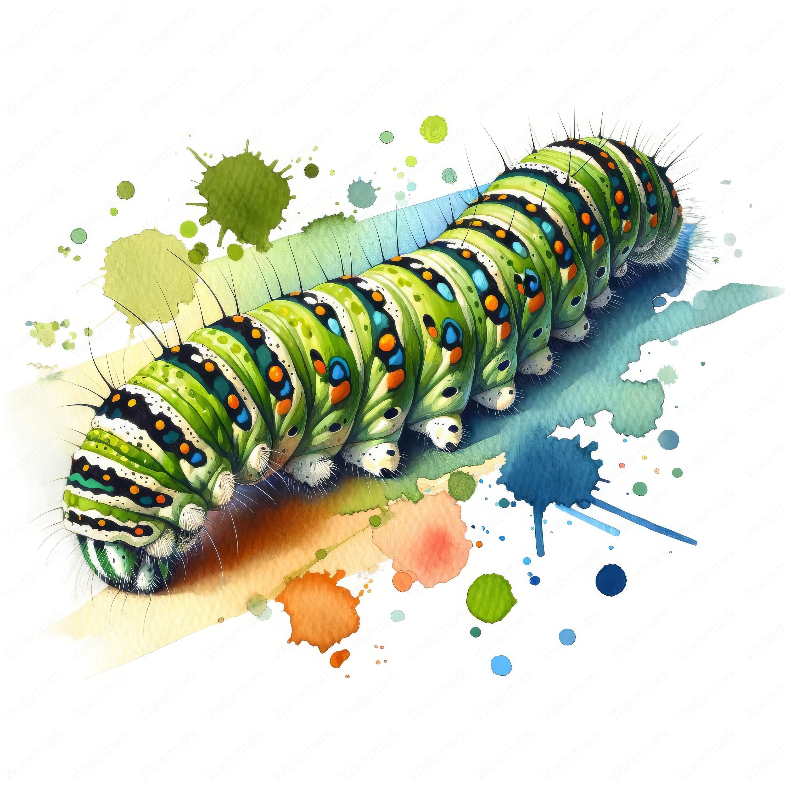 Watercolor Caterpillar Clipart Bundle: Insect Art Printables (digital ...