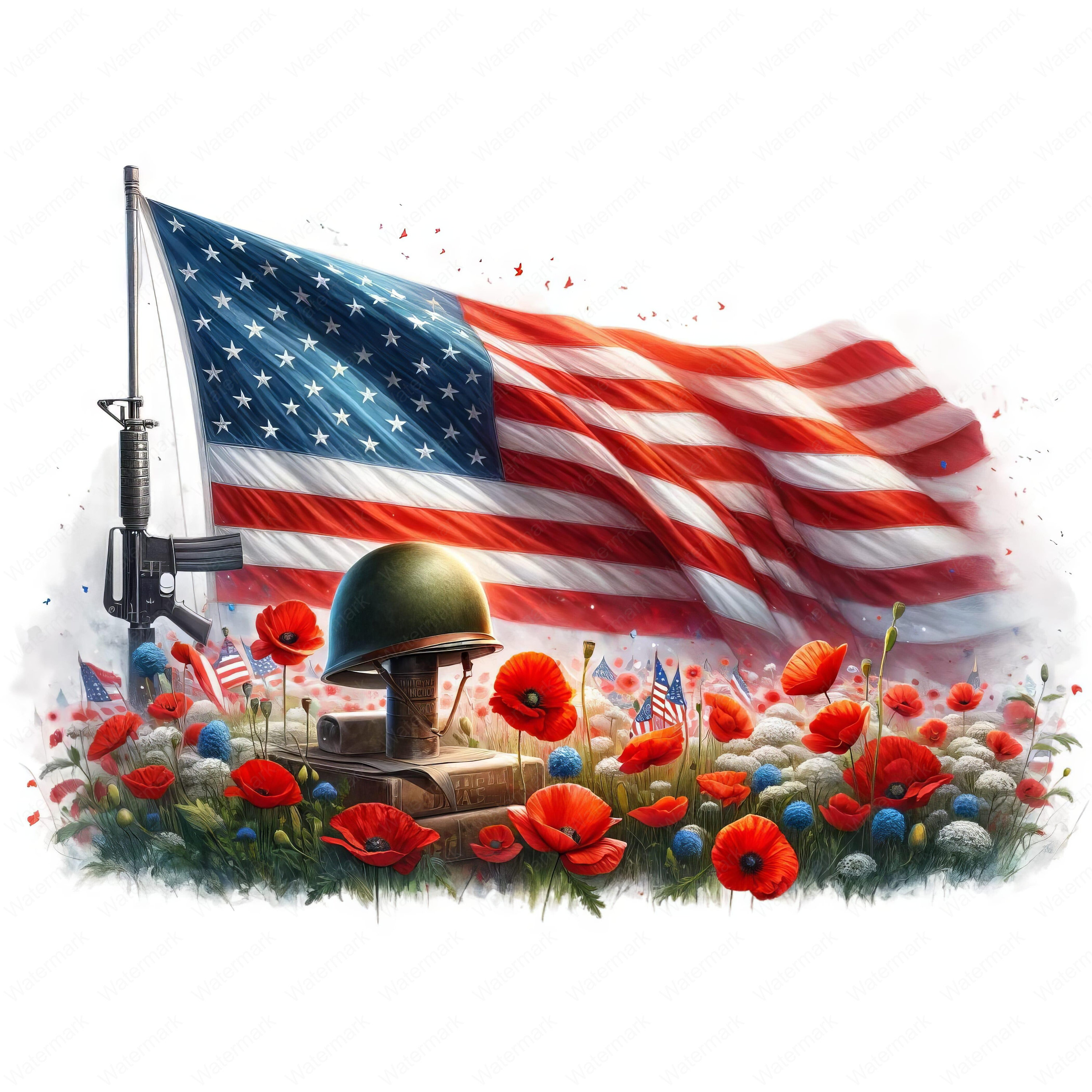 Memorial Day Clipart Bundle Patriotic Floral Designs Digital Download