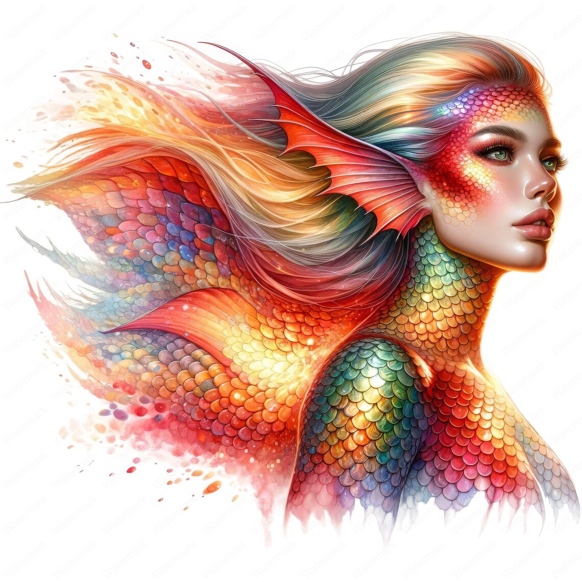 Magical Mermaid Clipart Bundle | Watercolor Ocean Art (digital Download ...
