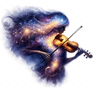 Celestial Violin Girl Clipart Bundle: Ethereal Starry Night Art ...