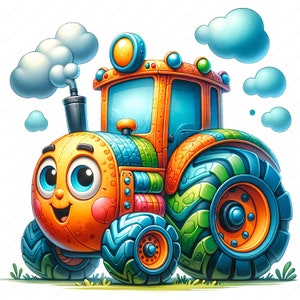 Cute Cartoon Tractor Clipart | Adorable Tractor Clipart Bundle | 10 ...