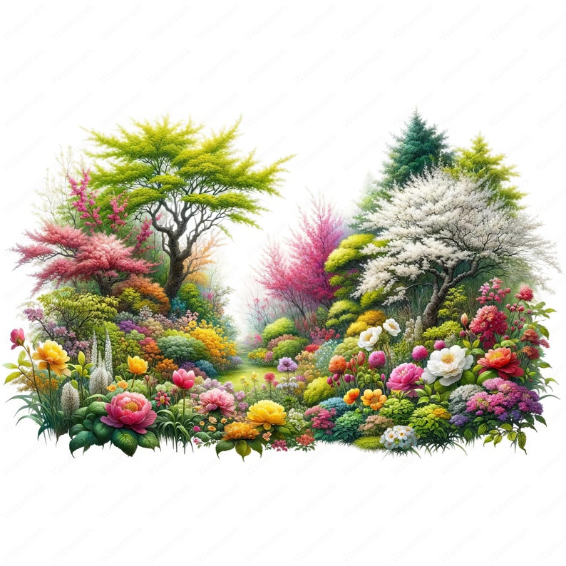 Spring Garden Clipart Bundle: Blossoming Floral Art (digital Download ...