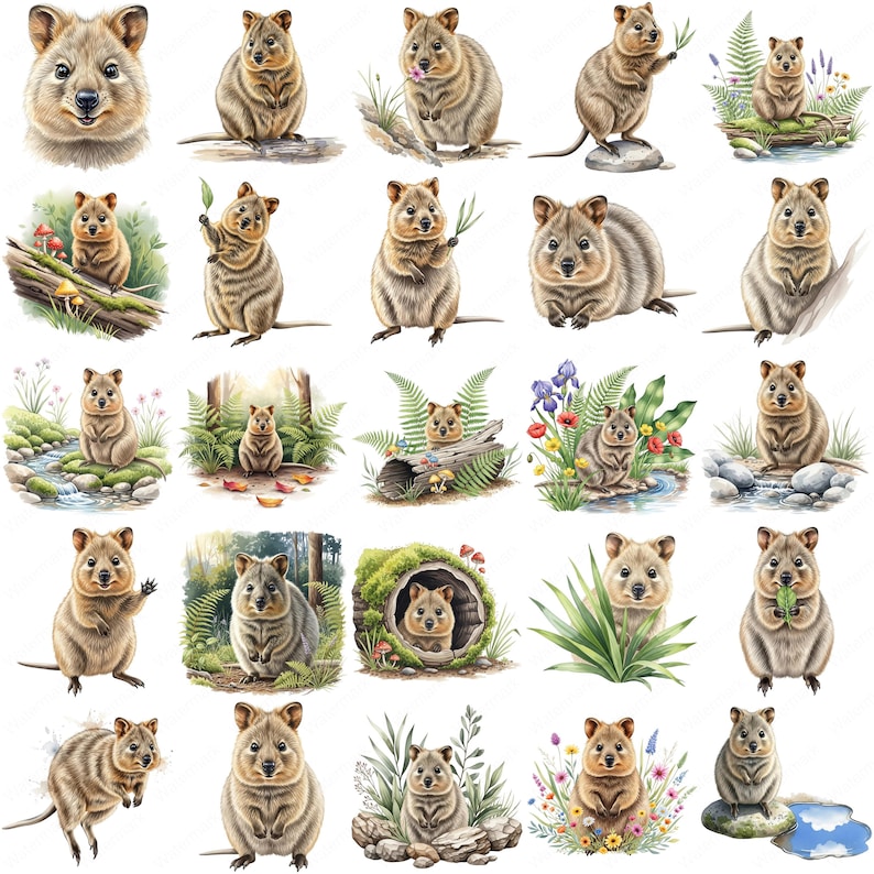 Watercolor Quokka Clipart, Cute Animal PNG Graphics (commercial Use) - Etsy