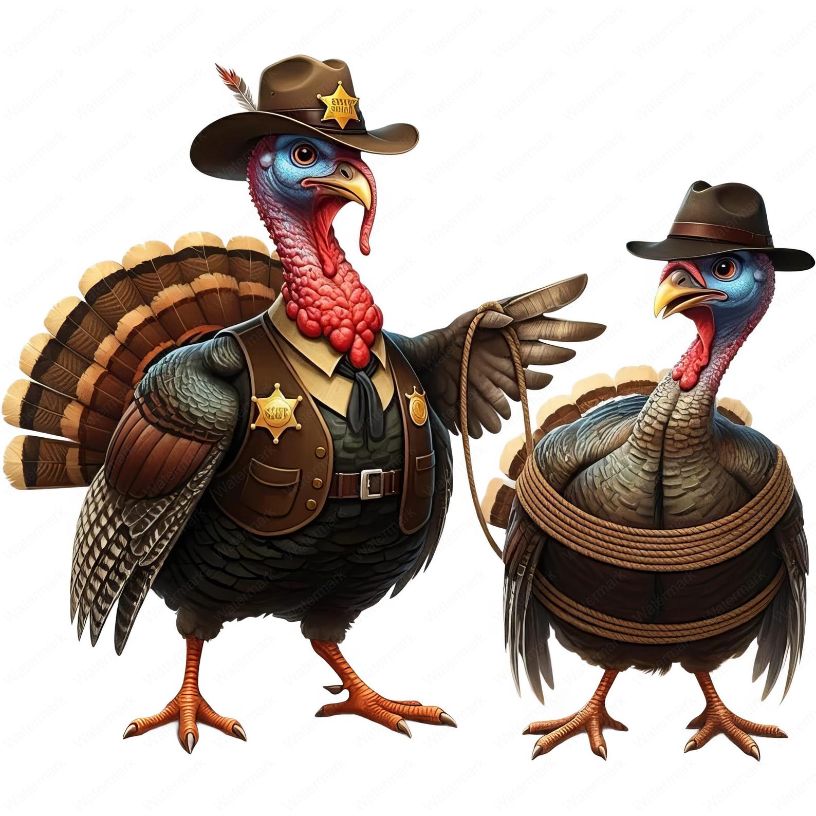 Cowboy Turkey Clipart: 3D Western Cartoon PNG Bundle (digital Download ...