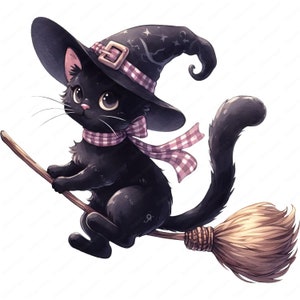 Witch Cat Clipart | Cute Witch Cat Clipart Bundle | 10 High-quality ...