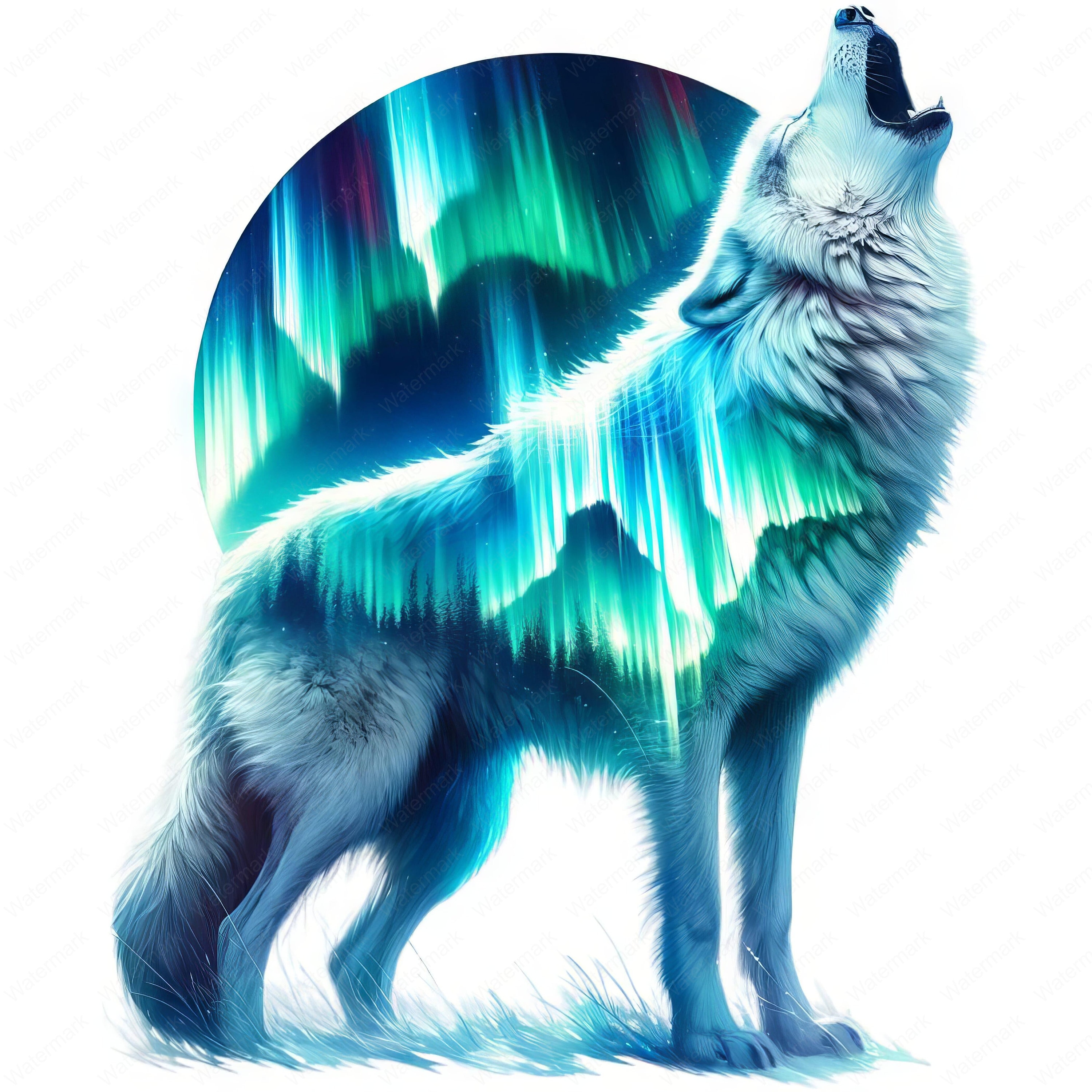 Aurora Wolf Clipart Bundle: Mystical Northern Lights Art (digital ...