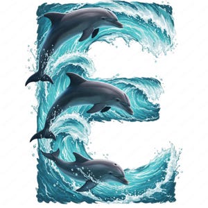 Dolphin Wave Letter Art | Ocean PNG (digital Download) - Etsy