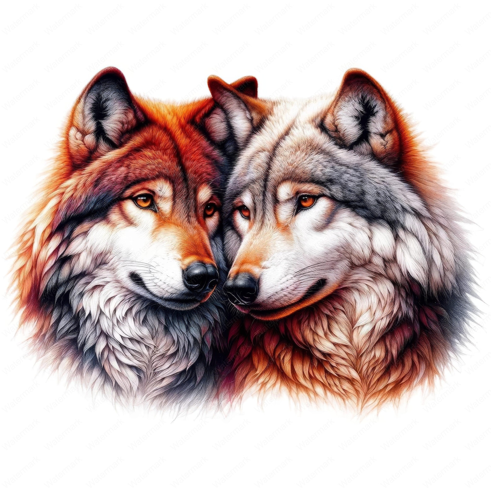 Majestic Wolf Couple Clipart: Wilderness Love Art (digital Download) - Etsy