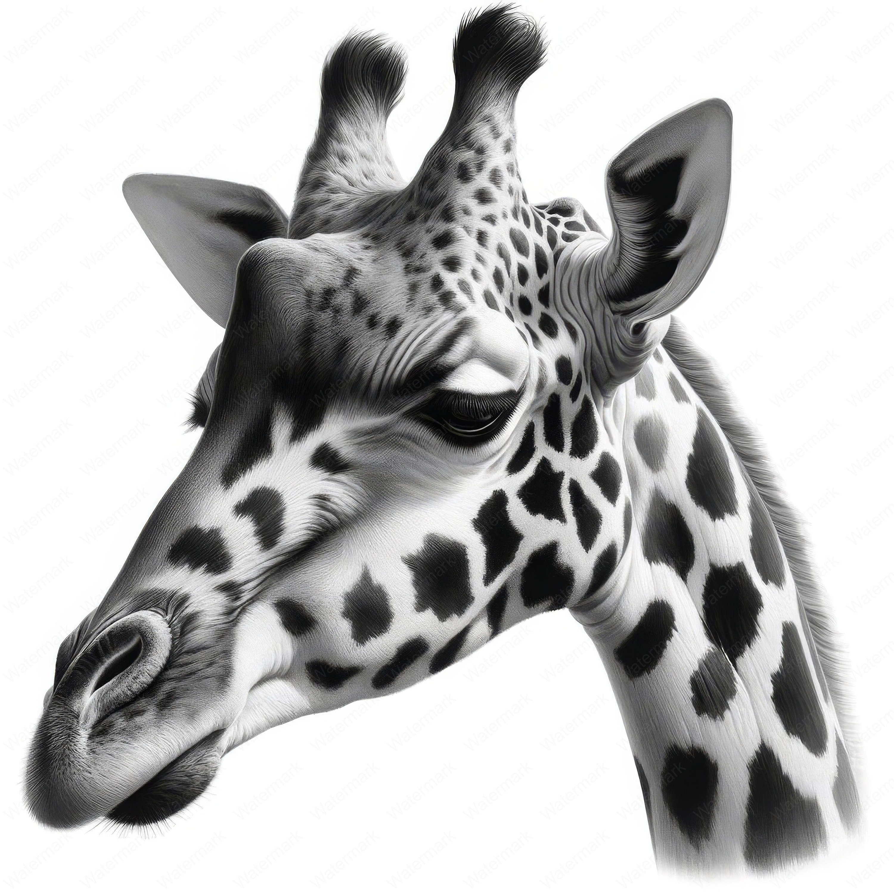 Black and White Giraffe Clipart | Detailed Wildlife Art (digital ...