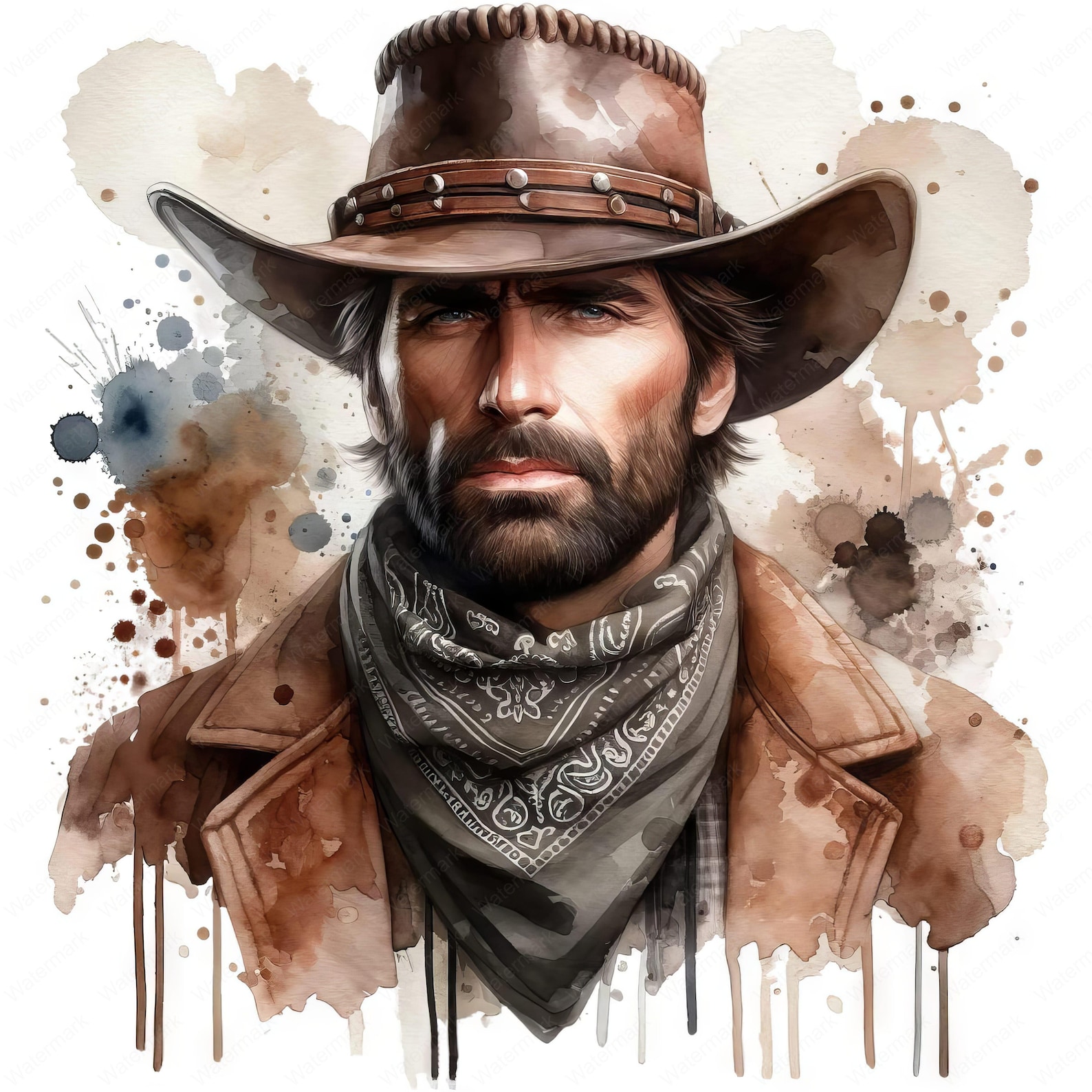 Cowboy Portrait Clipart | Wild West Illustration (digital Download) - Etsy