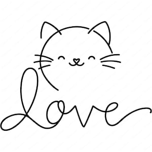 Love Cat Clipart | Minimalist Single-line Cat Clipart Bundle | 10 High ...