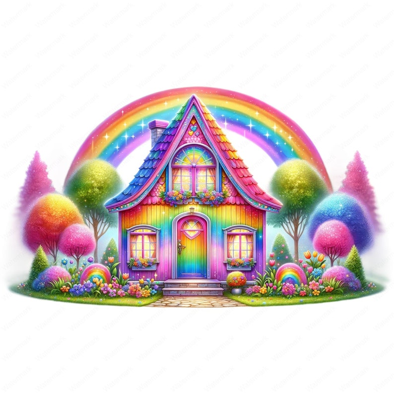 Rainbow House Clipart: Fantasy Art Designs (digital Download) - Etsy