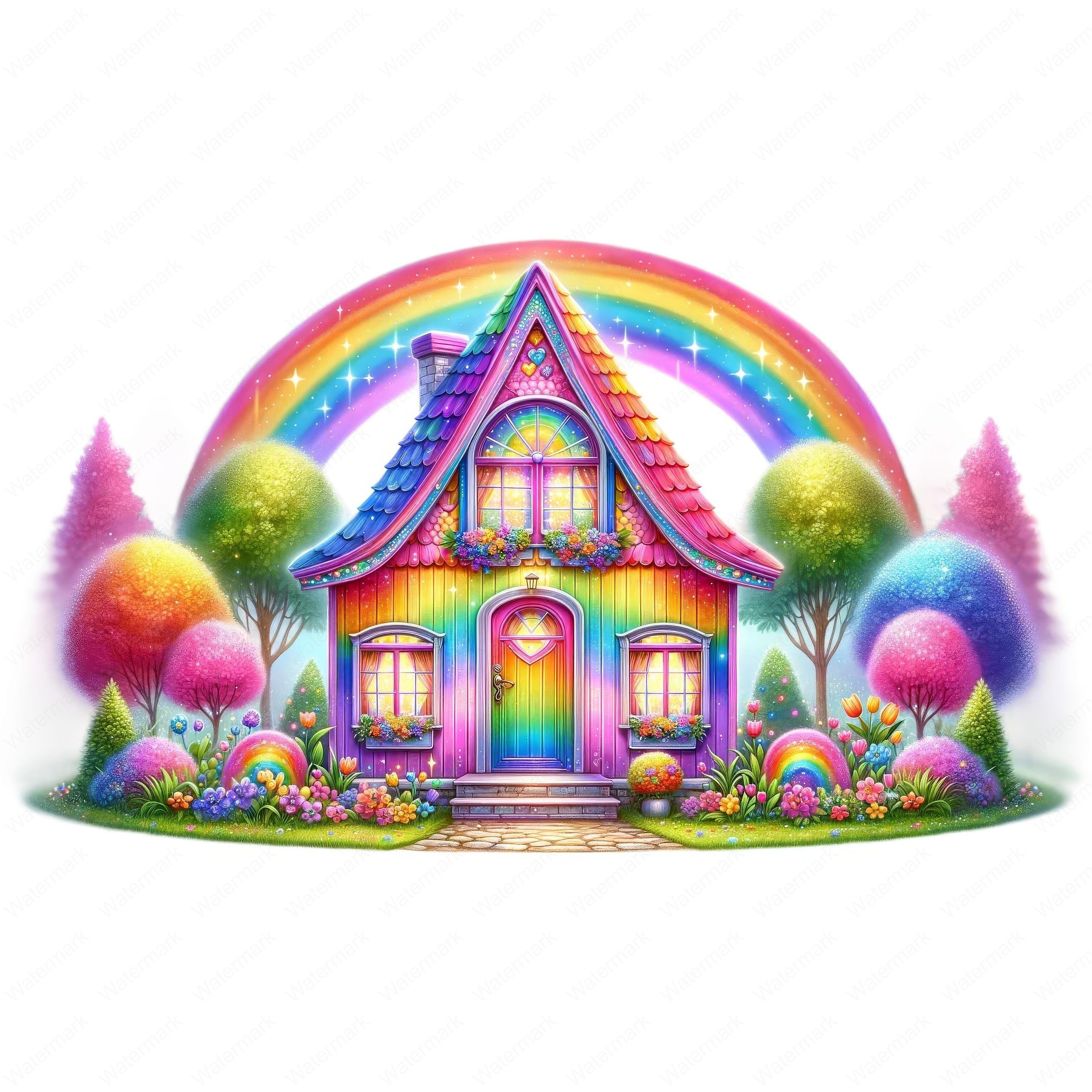 Rainbow House Clipart: Fantasy Art Designs (digital Download) - Etsy