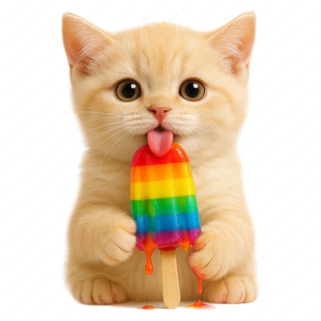 Cute Ice Cream Cat Clipart, 10 Designs High Res PNG Bundle, Sweet ...