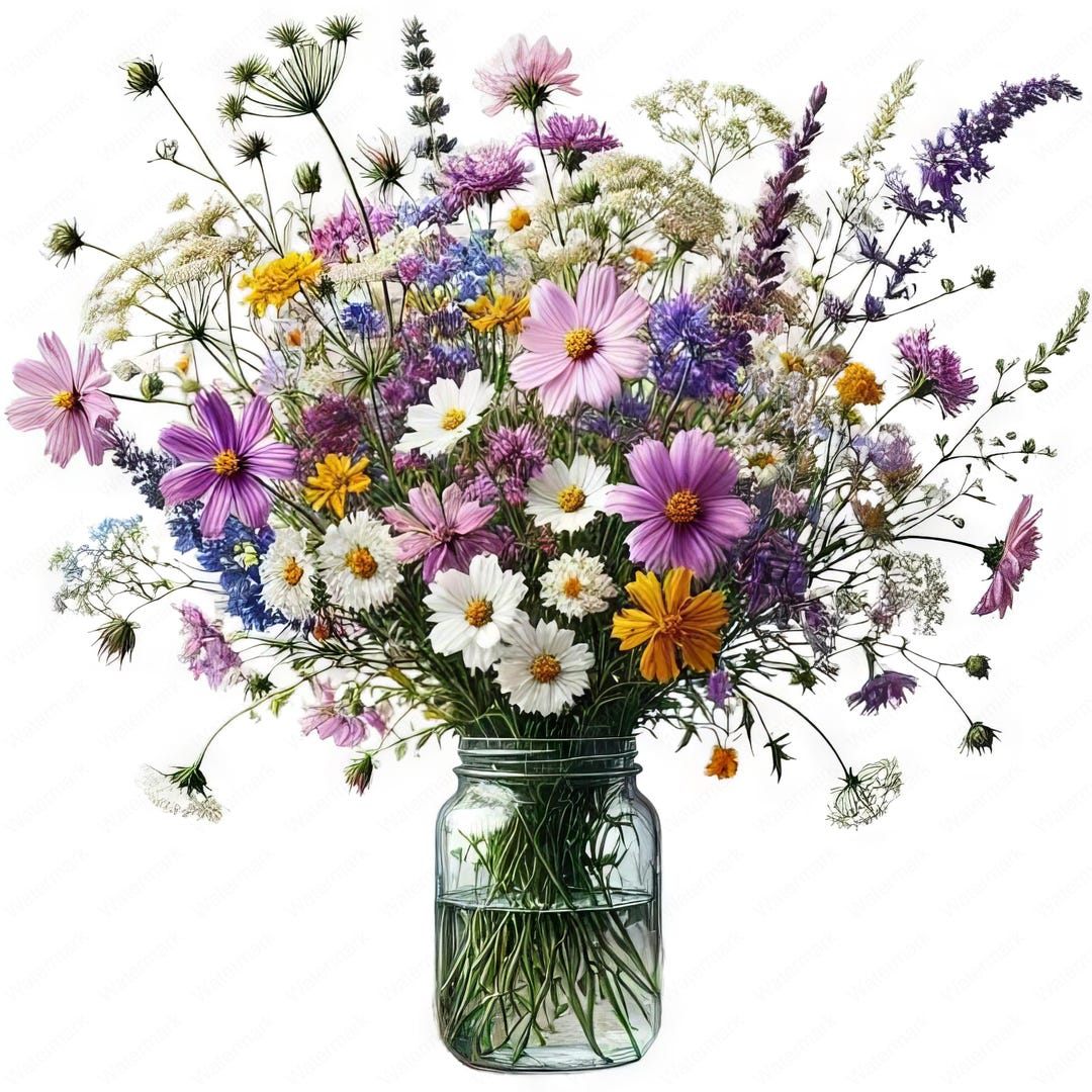 Rustic Wildflower Clipart Bundle: Mason Jar Designs (digital Download ...