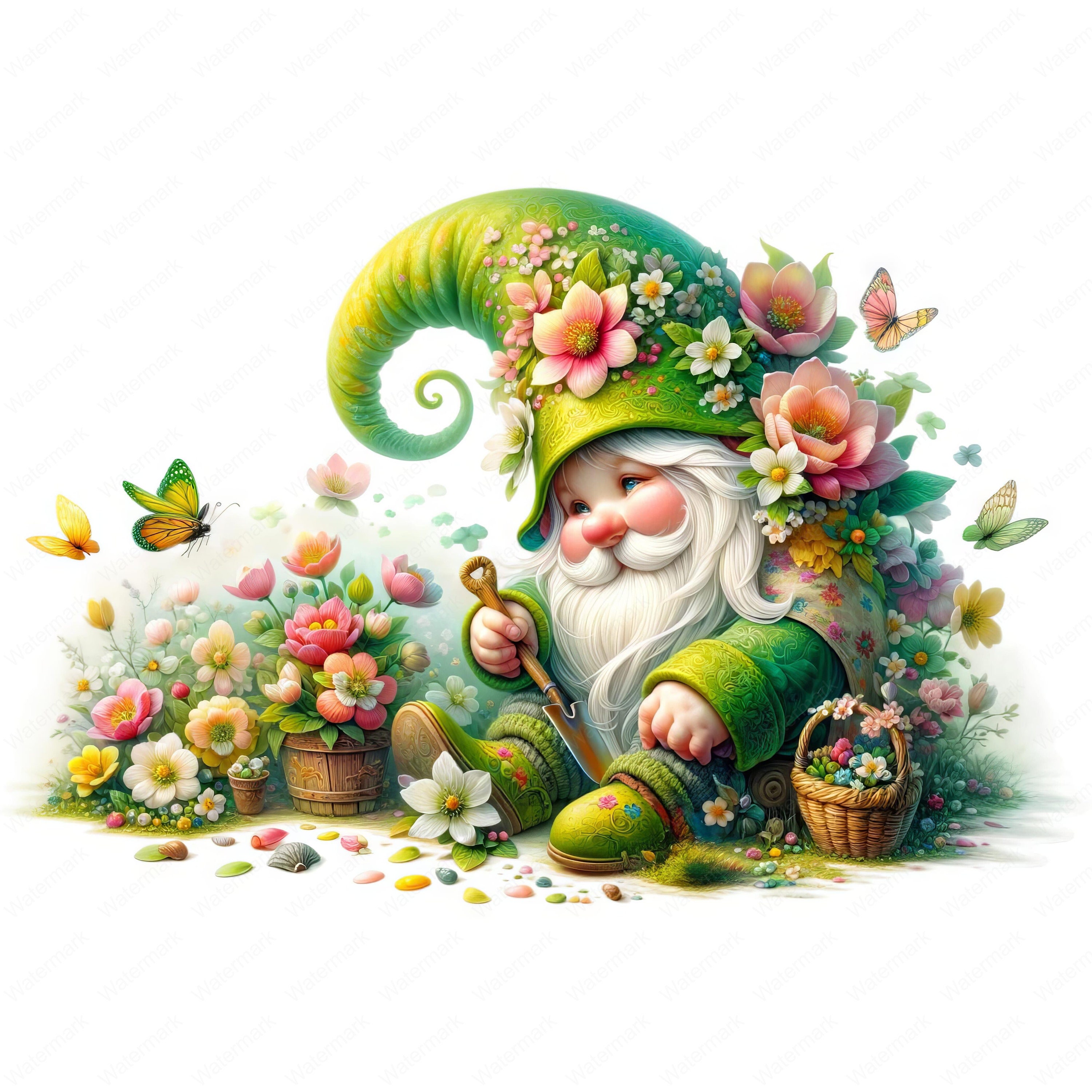 Spring Gnome Clipart | Floral Designs (digital Download) - Etsy