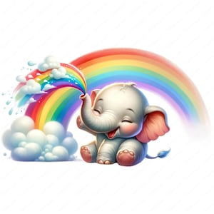 Rainbow Elephant Clipart | Cute Elephant With Rainbow Clipart Bundle ...