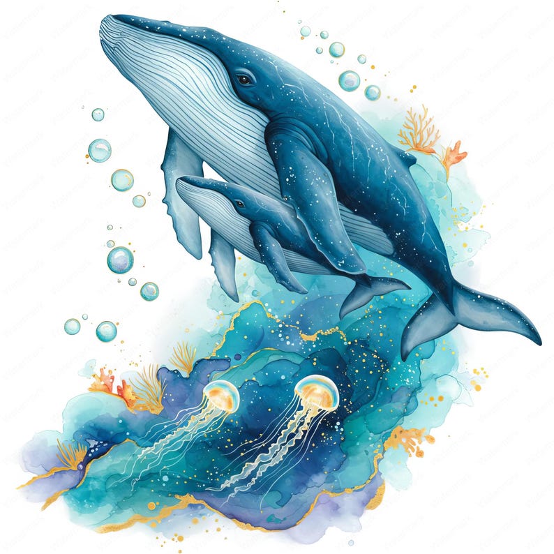 Watercolor Whale Mom Clipart: Ocean PNG Bundle (digital Download) - Etsy