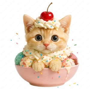 Cute Ice Cream Cat Clipart, 10 Designs High Res PNG Bundle, Sweet ...