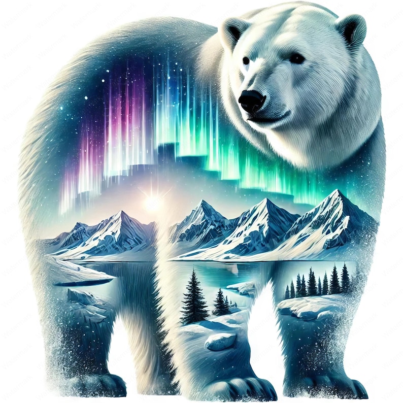 Polar Bear Clipart Bundle: Arctic Wildlife, Northern Lights Art ...