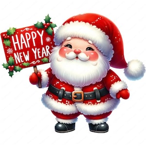 Happy New Year Santa Clipart: Festive Holiday Art (digital Download) - Etsy