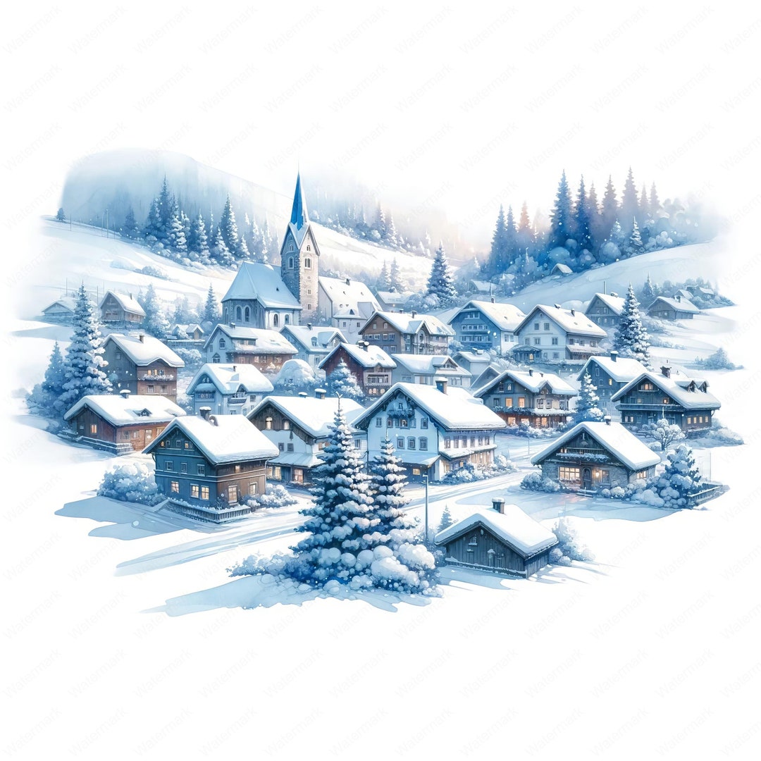 Winter Village Clipart Cozy Winter Village Clipart Bundle 10 High ...