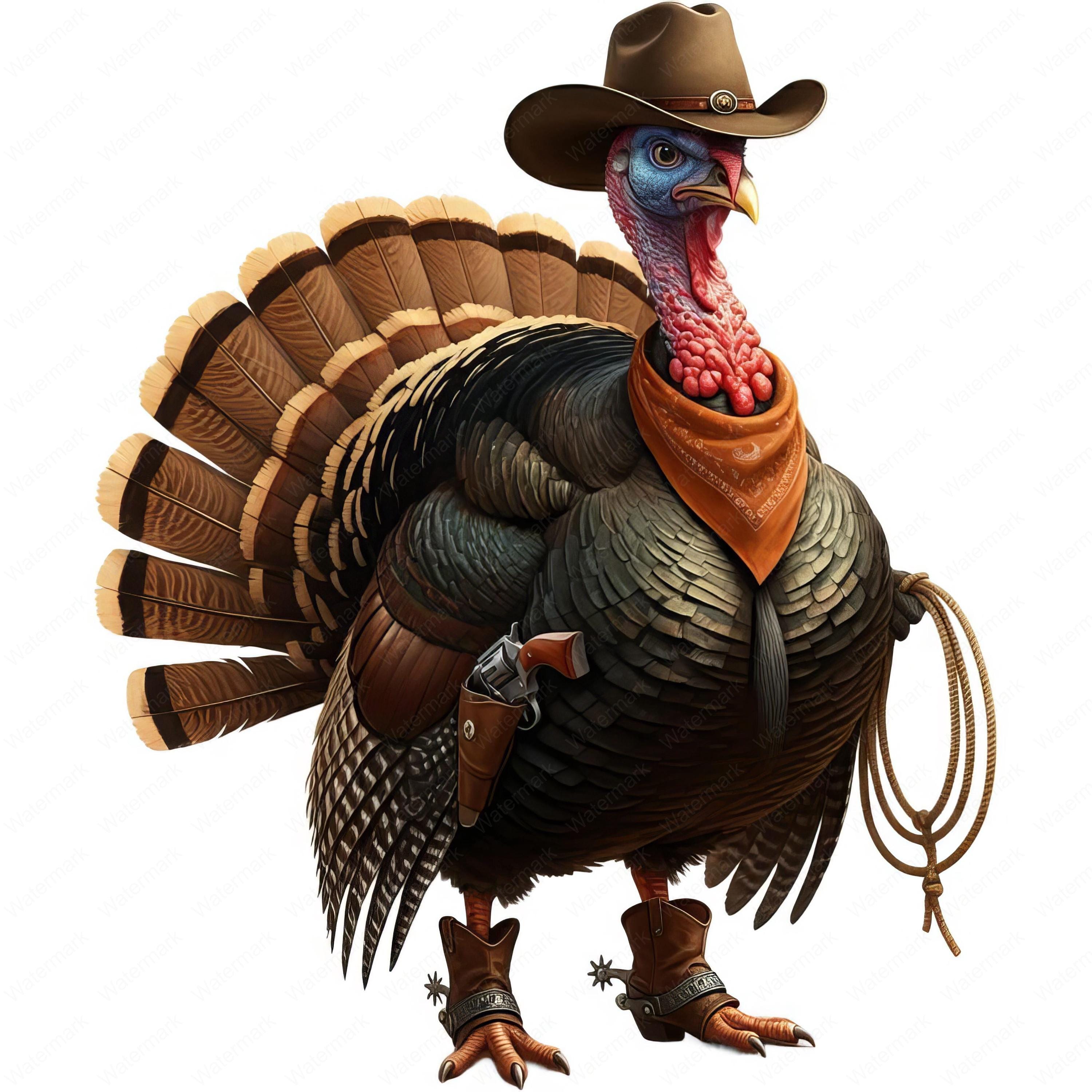 Cowboy Turkey Clipart: 3D Western Cartoon PNG Bundle (digital Download ...