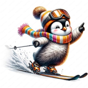Skiing Penguin Clipart | Winter Sports Penguin Clipart Bundle | 10 High ...