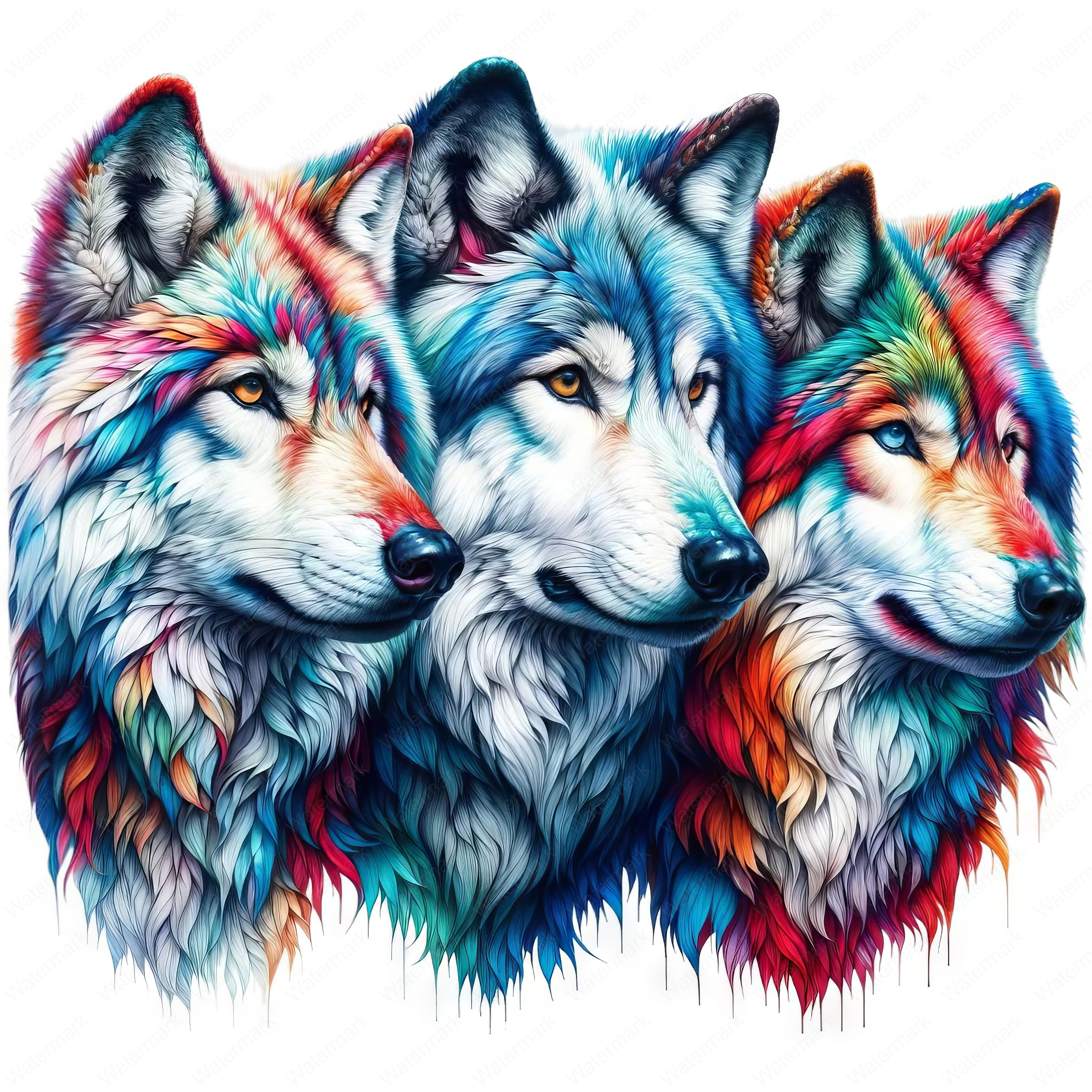 Dibujos De Lobos De Colores