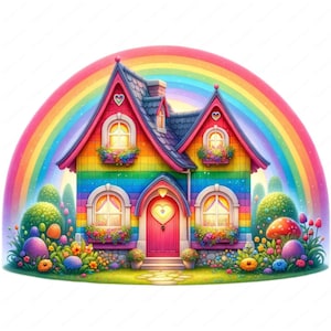 Rainbow House Clipart | Colorful Rainbow House Clipart Bundle | 10 High ...