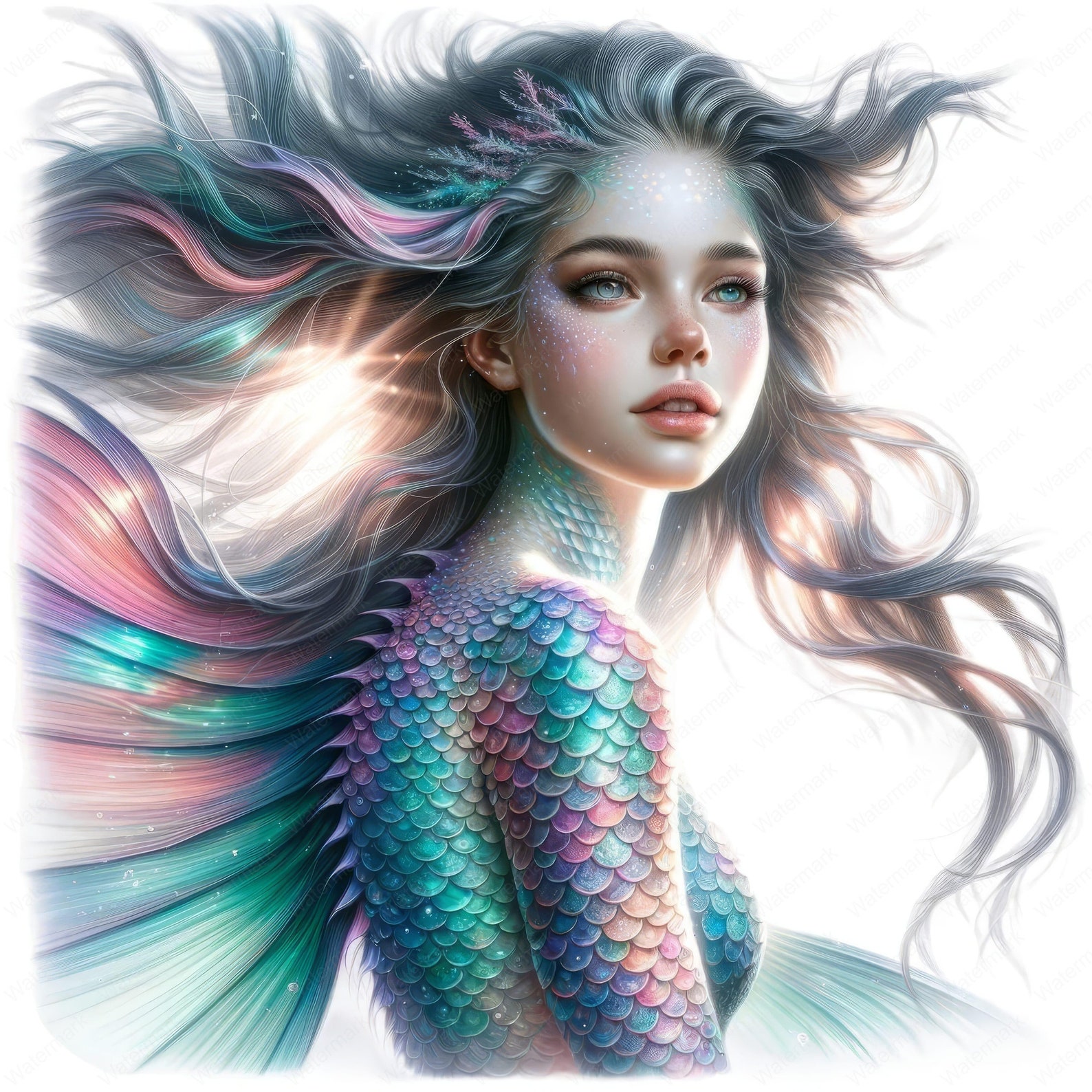 Magical Mermaid Clipart Bundle | Watercolor Ocean Art (digital Download ...