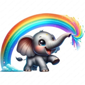 Rainbow Elephant Clipart | Cute Elephant With Rainbow Clipart Bundle ...