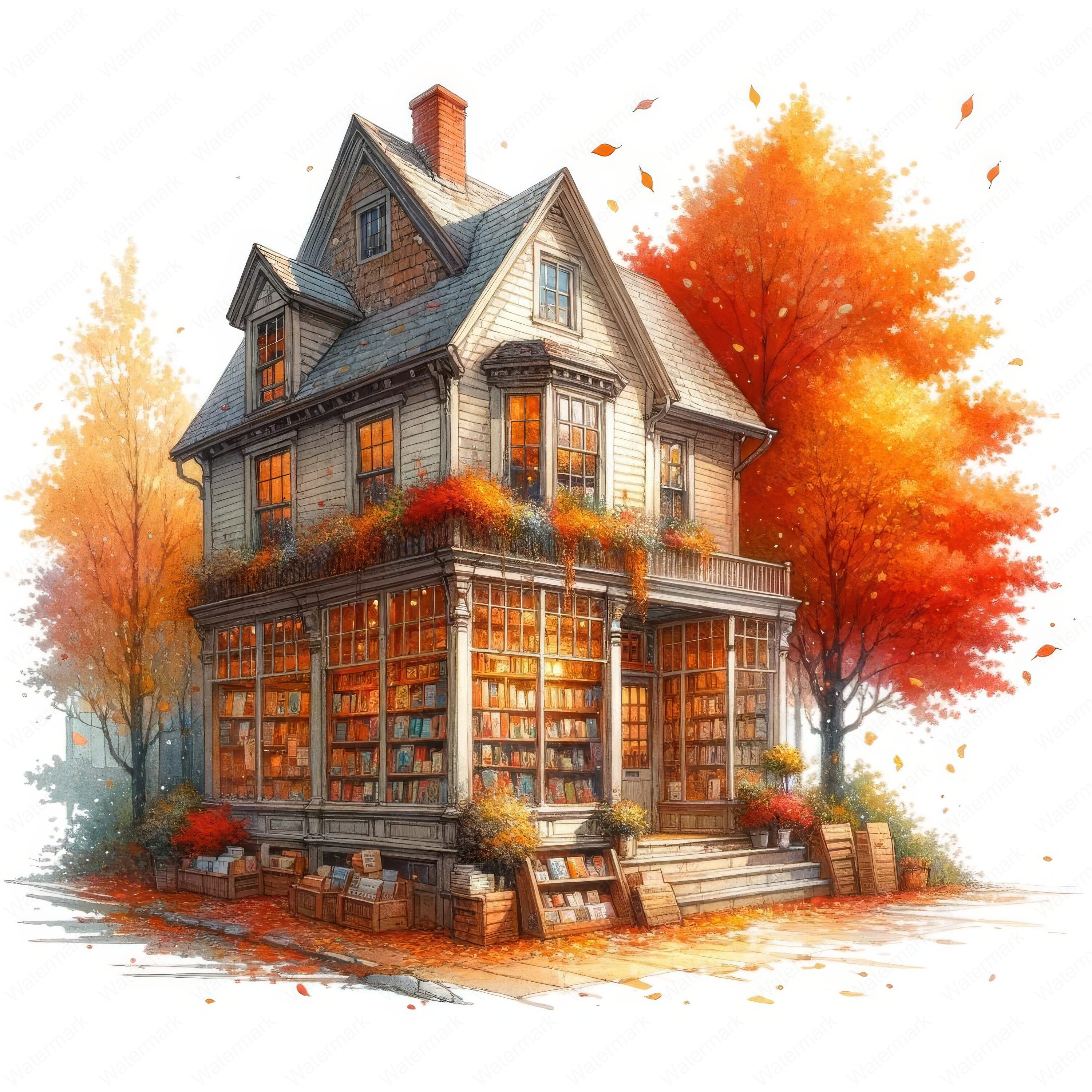 Cozy Fall Bookstore Clipart Bundle: Autumn Art Printables (commercial ...