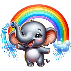 Rainbow Elephant Clipart | Cute Elephant With Rainbow Clipart Bundle ...