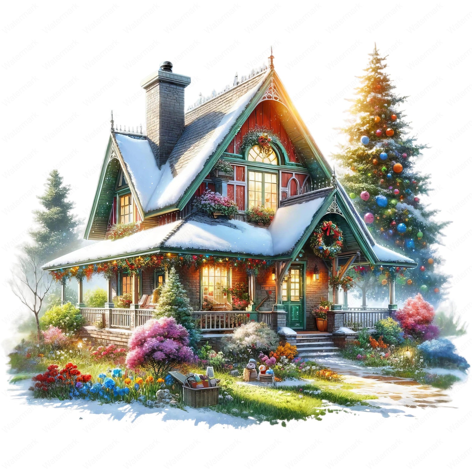 Santa House Christmas Clipart: Festive Designs (digital Download) - Etsy