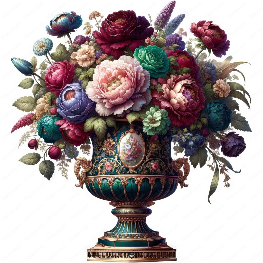 Victorian Flower Vase Clipart | Elegant Victorian Vase Clipart Bundle ...