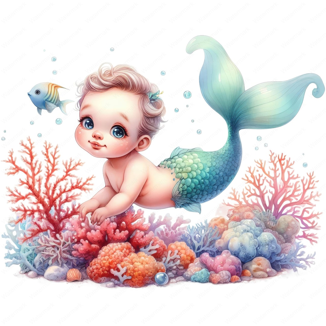 Baby Mermaid Clipart | 10 High-quality Designs | Wall Art | Paper Craft ...