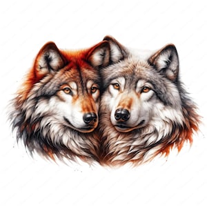 Wolf Couple Clipart | Majestic Wolf Couple Clipart Bundle | 10 High ...