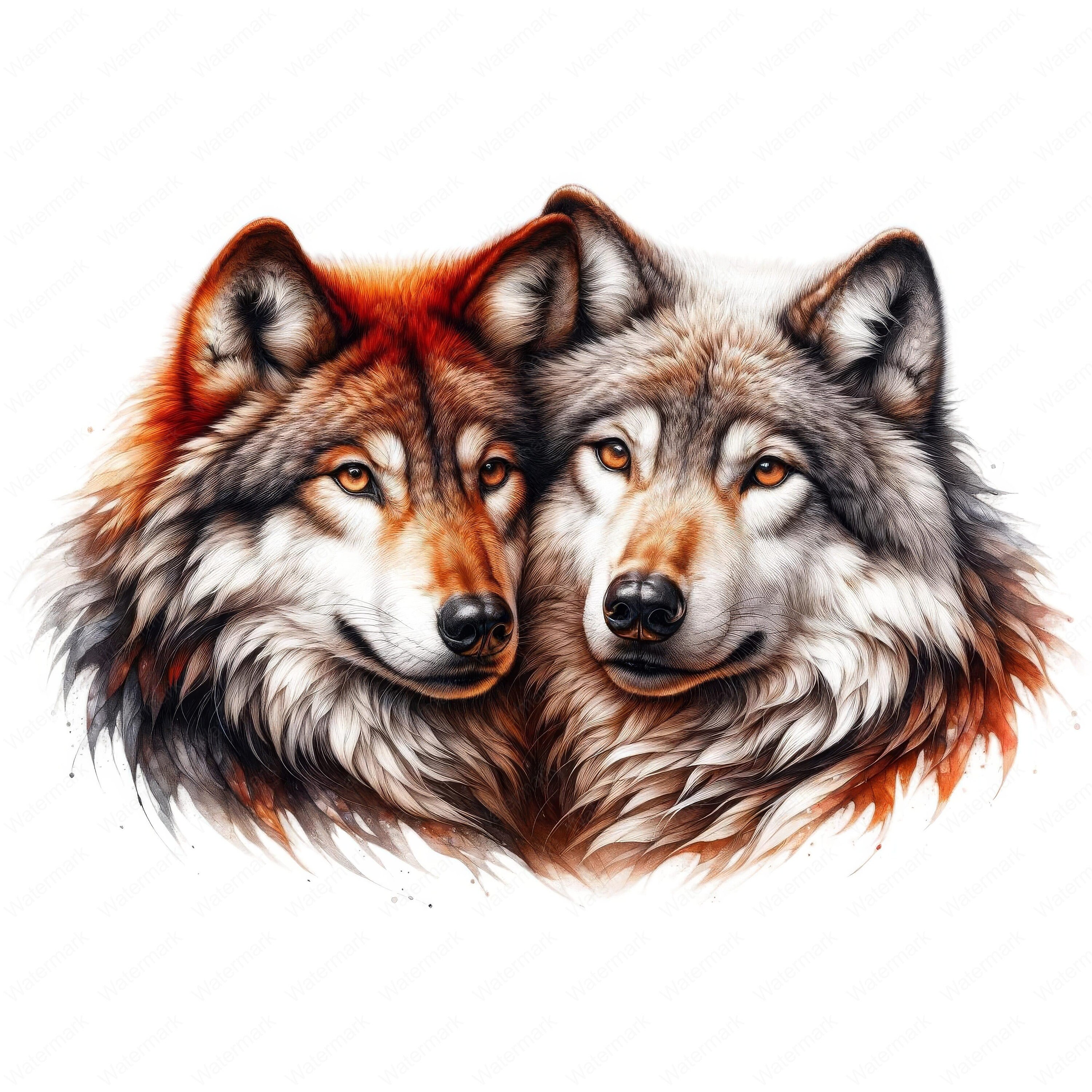 Majestic Wolf Couple Clipart: Wilderness Love Art (digital Download) - Etsy