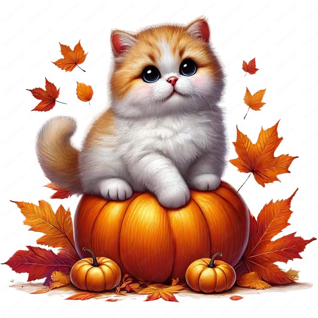Cute Fall Cat Clipart | Fall Cat Clipart Bundle | 10 High-quality ...