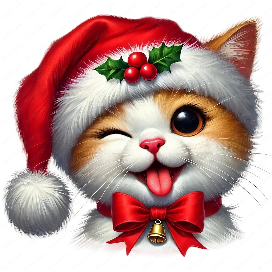 Christmas Cat Clipart | Cute Christmas Cat Clipart Bundle 03 | 10 High ...