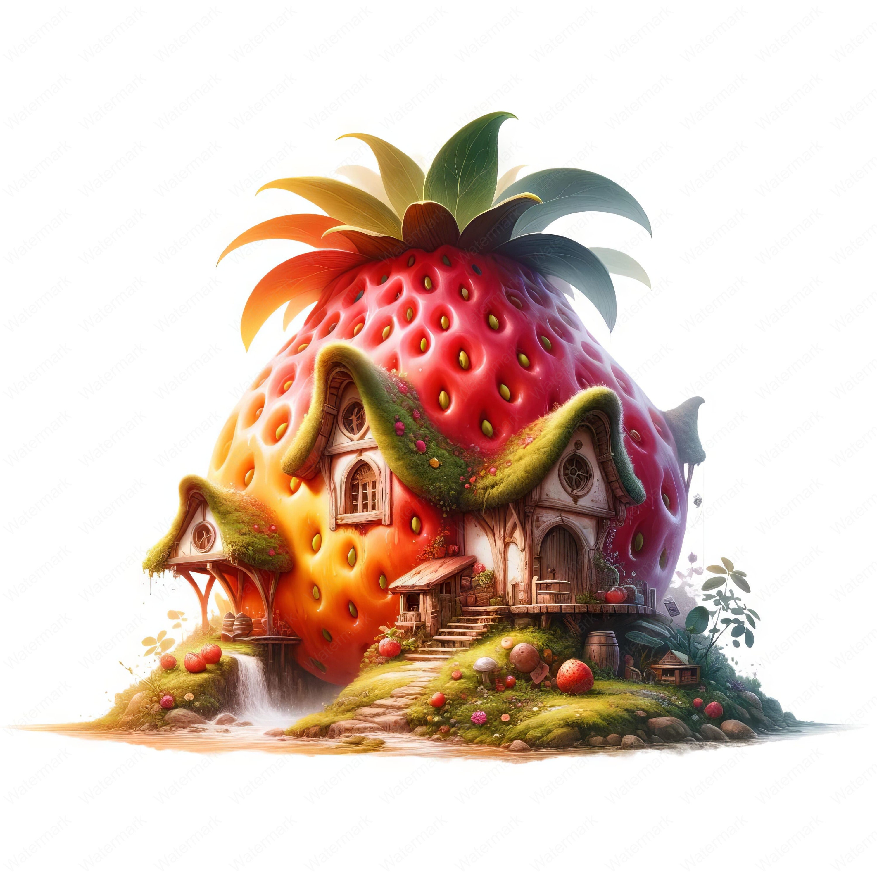 Strawberry House Clipart: Fantasy Art Printables (digital Download) - Etsy