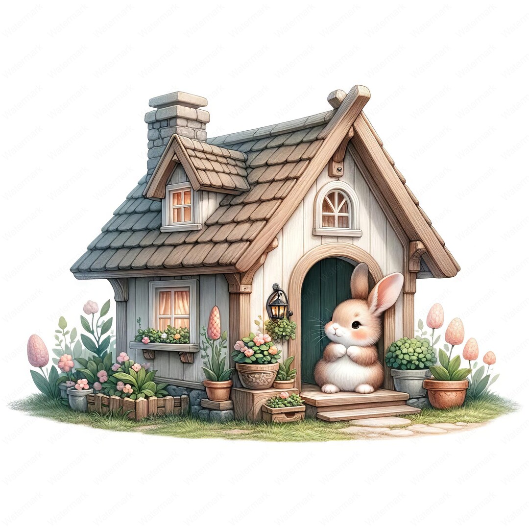 Bunny House Clipart Cozy Bunny House Clipart Bundle 10 High-quality ...